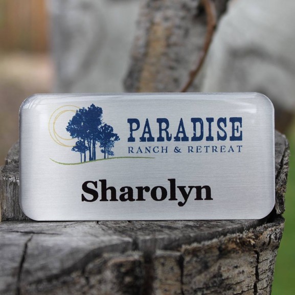 Brushed Silver Metal Nametag - Nametag Ninja